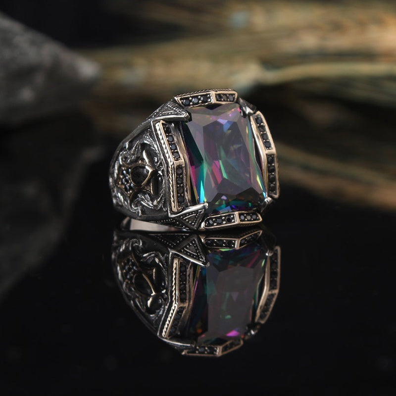 Silver Mens Ring MysticTopaz GemStone Men Silver Ring – BLING QUEEN