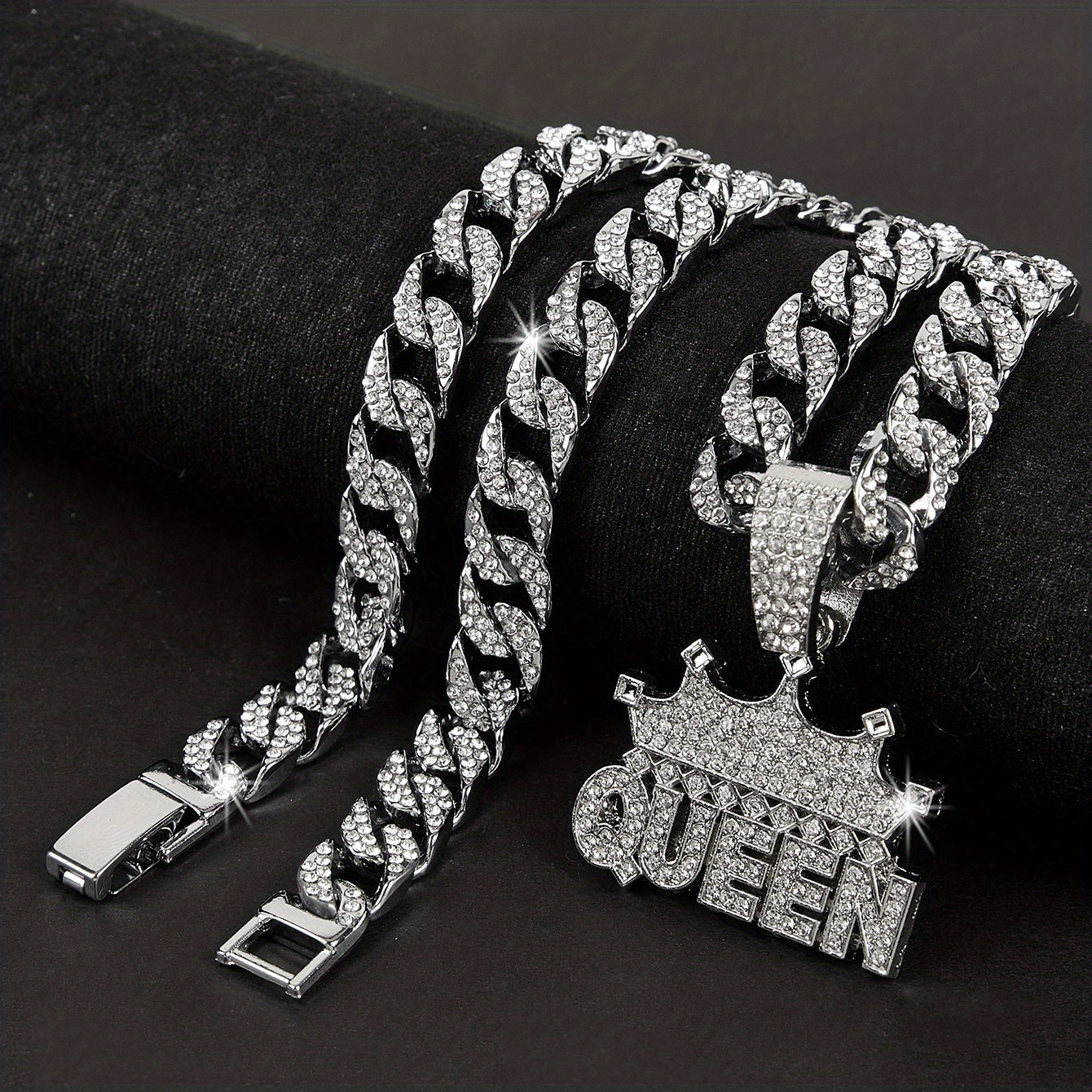 Cuban Link Chain Crown QUEEN Pendant Necklace Rhinestones Jewelry – BLING QUEEN