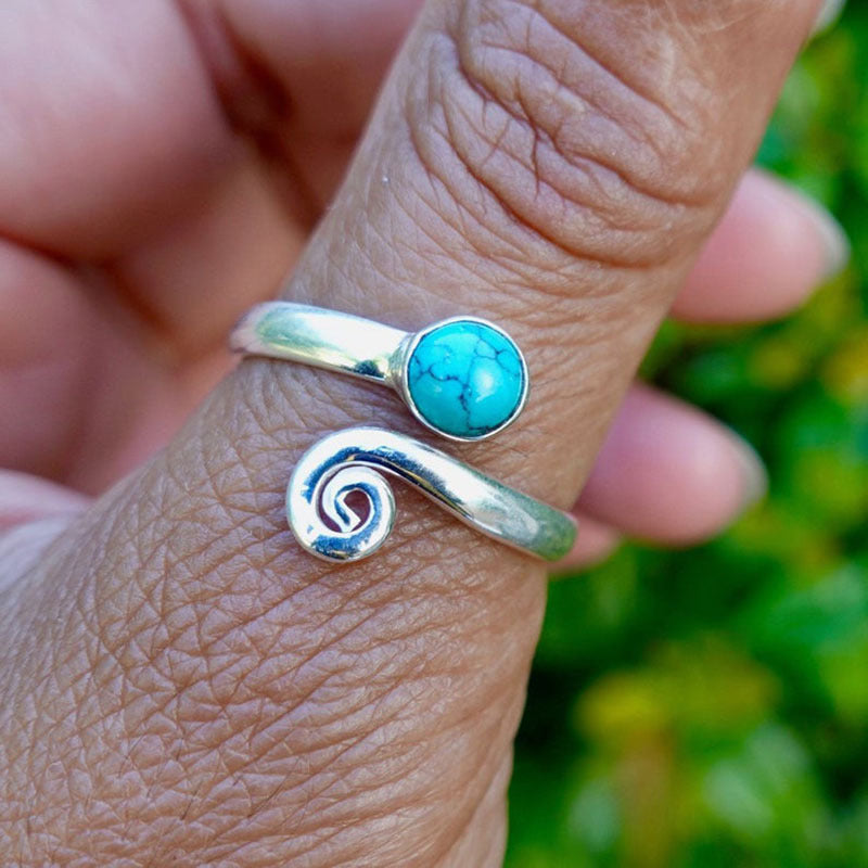 Vintage Turquoise Wrap Ring Snake Tail Shape Adjustable Jewelry For ...