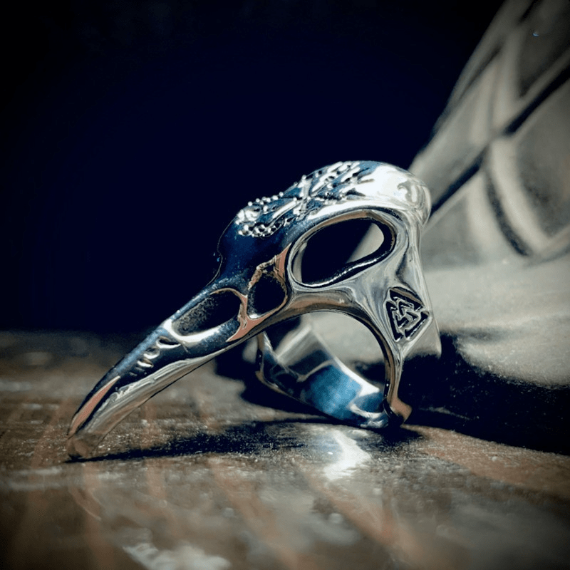 Vintage Crow Skull Ring Vedvisir Valknut Symbols Punk Viking – BLING QUEEN