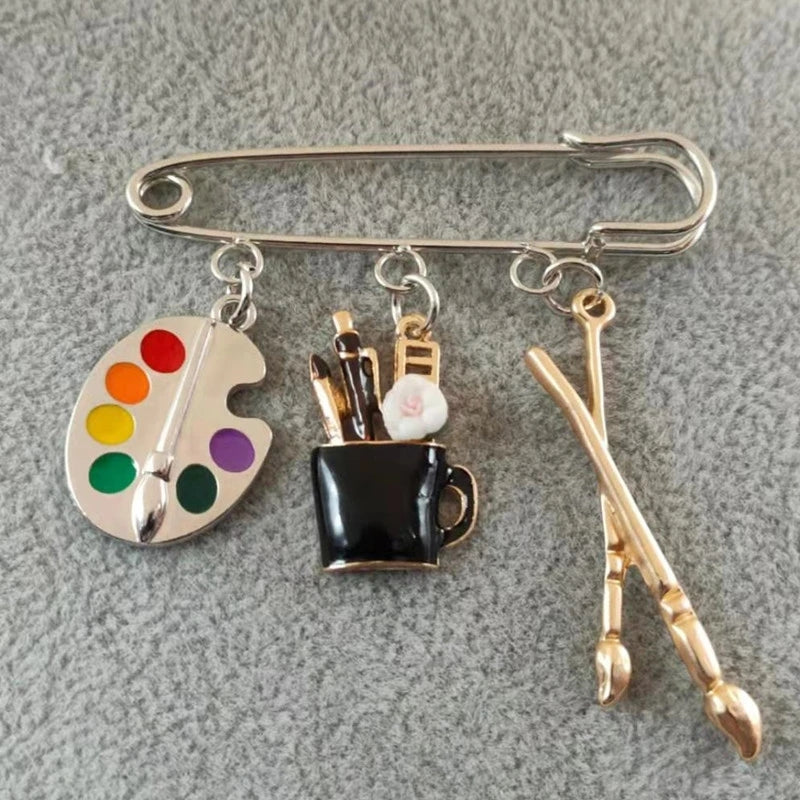 Colorful Artist Paint Palette & Paint Brush Brooch Pin Artist Jewelry ...