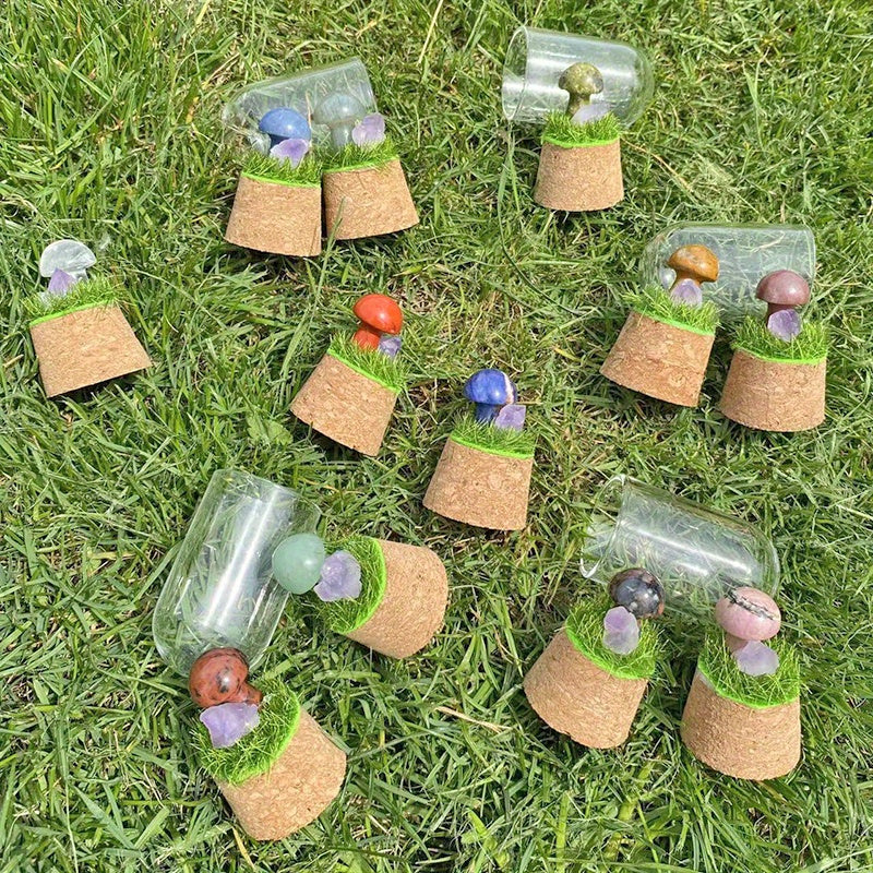High Natural Crystal Mushroom Glass Bottle Collection Set Craft ...