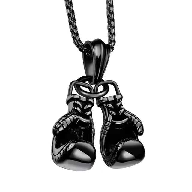 Men's Stainless Steel Black Boxing Gloves Pendant Necklace – Bling Queen