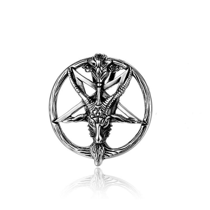 Satanic Temple Necklace Goat Head Inverted Pentagram Stainless Steel ...