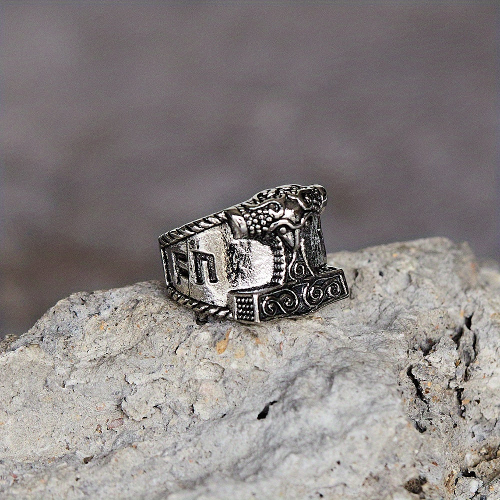 Thor's Hammer Ring Nordic Viking Good Luck Sign Verse Ring For Men ...