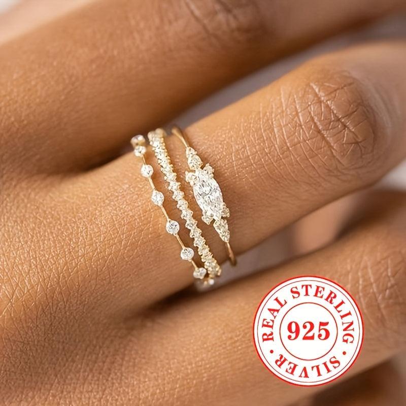 S925 Sterling Silver CZ Stackable Rings Set BlingBling Women's Jewelry ...