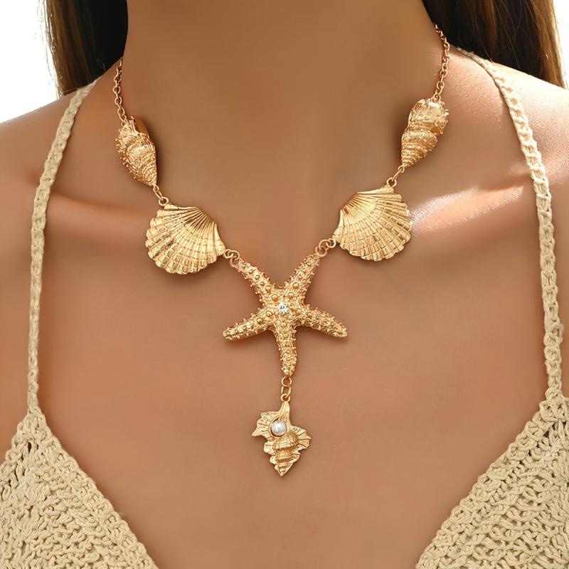 Bohemian Metal Starfish Conch Pendant Necklace – BLING QUEEN