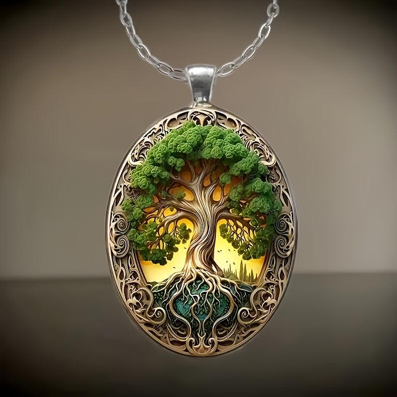 Vintage Tree of Life Oval Glass Pendant Necklace – BLING QUEEN