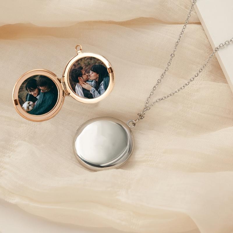 Custom Photo Box Necklace Two Round Pendant Chain Necklaces Set – BLING ...