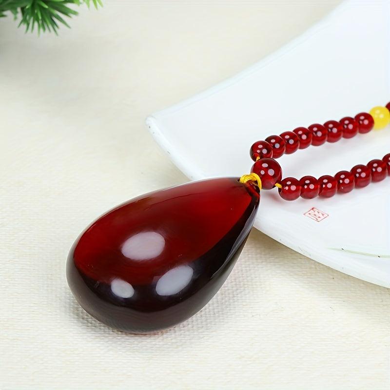 Red Amber Teardrop Pendant Necklace for Men – BLING QUEEN