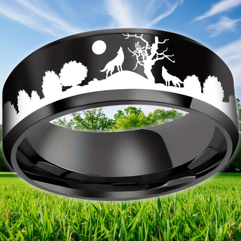 Stainless Steel Wolf Howling Wedding Band 8mm – BLING QUEEN