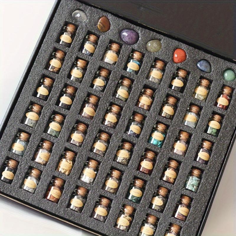 55pcs Natural Gemstone Bottles Set Tumbled Stones Kit For Healing ...