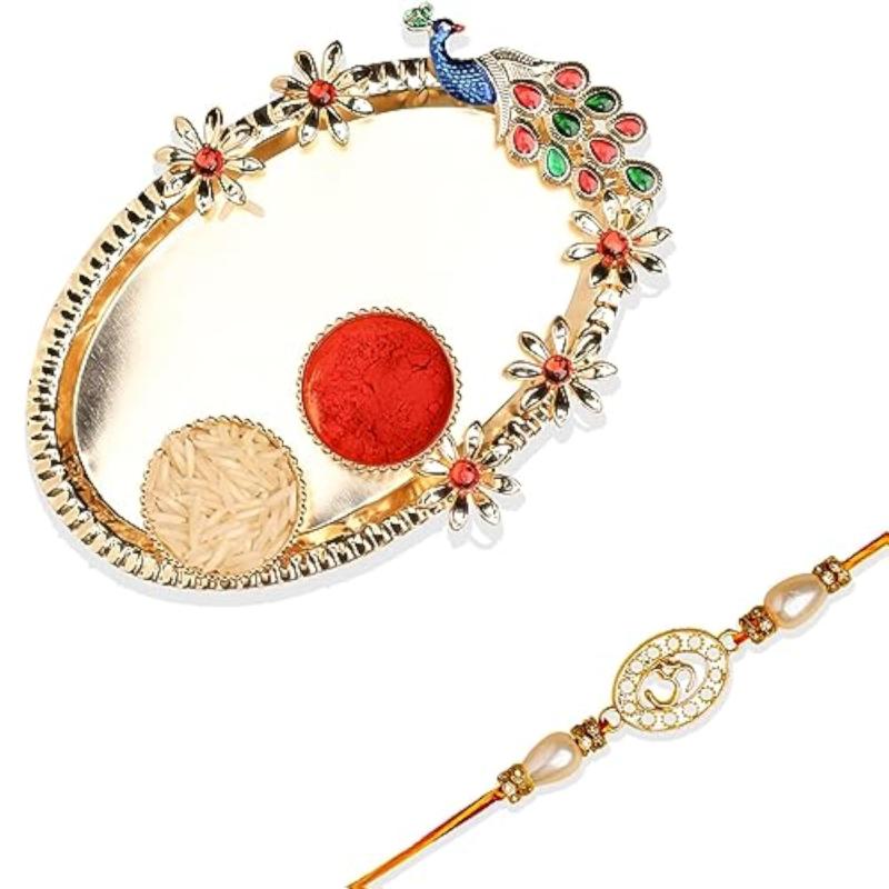 Metallic OM Deity Rakhi Pack with Pooja Thali & Roli Kumkum – BLING QUEEN