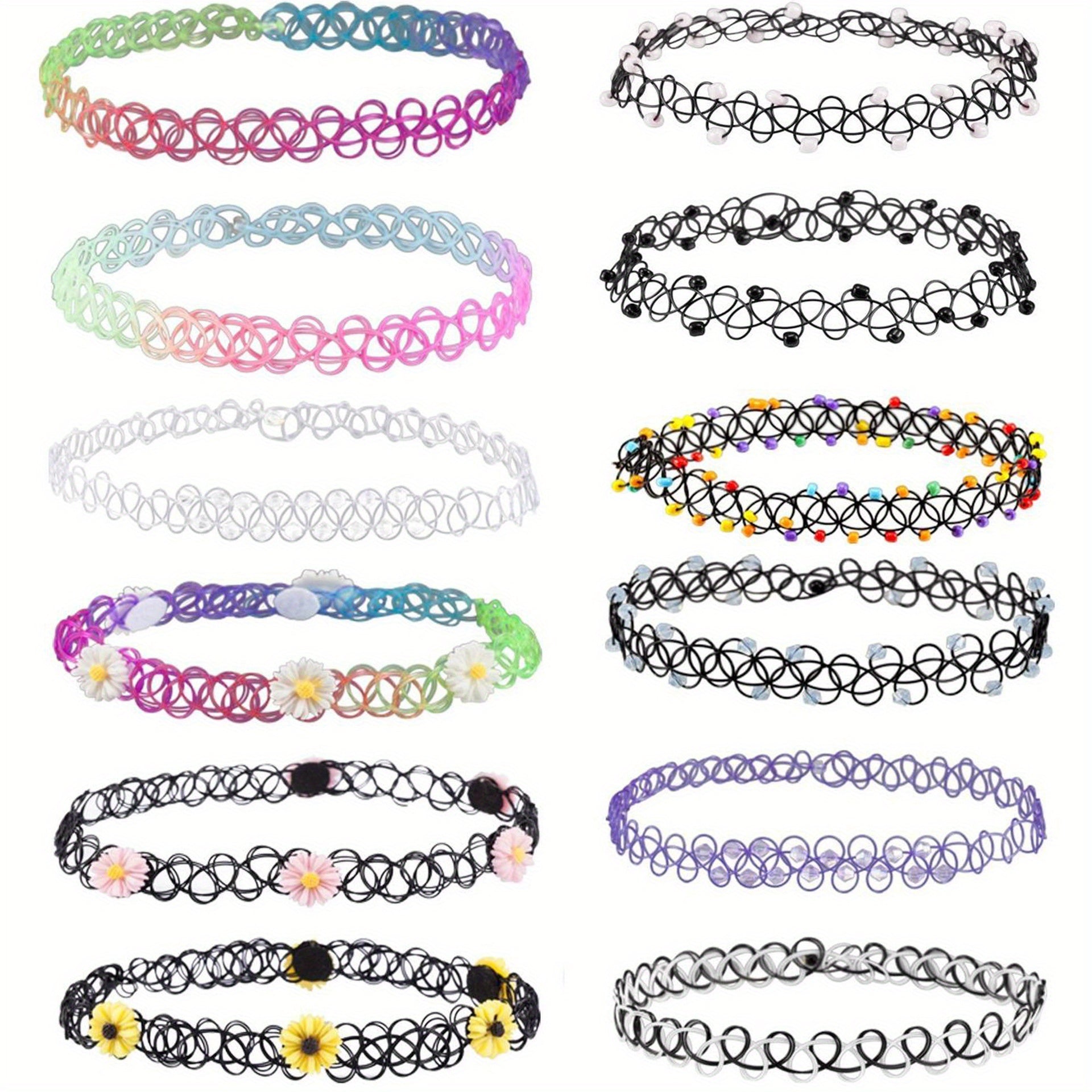 Fish Line Chokers Tattoo Rainbow Vintage Flower Stretch Gothic Punk ...